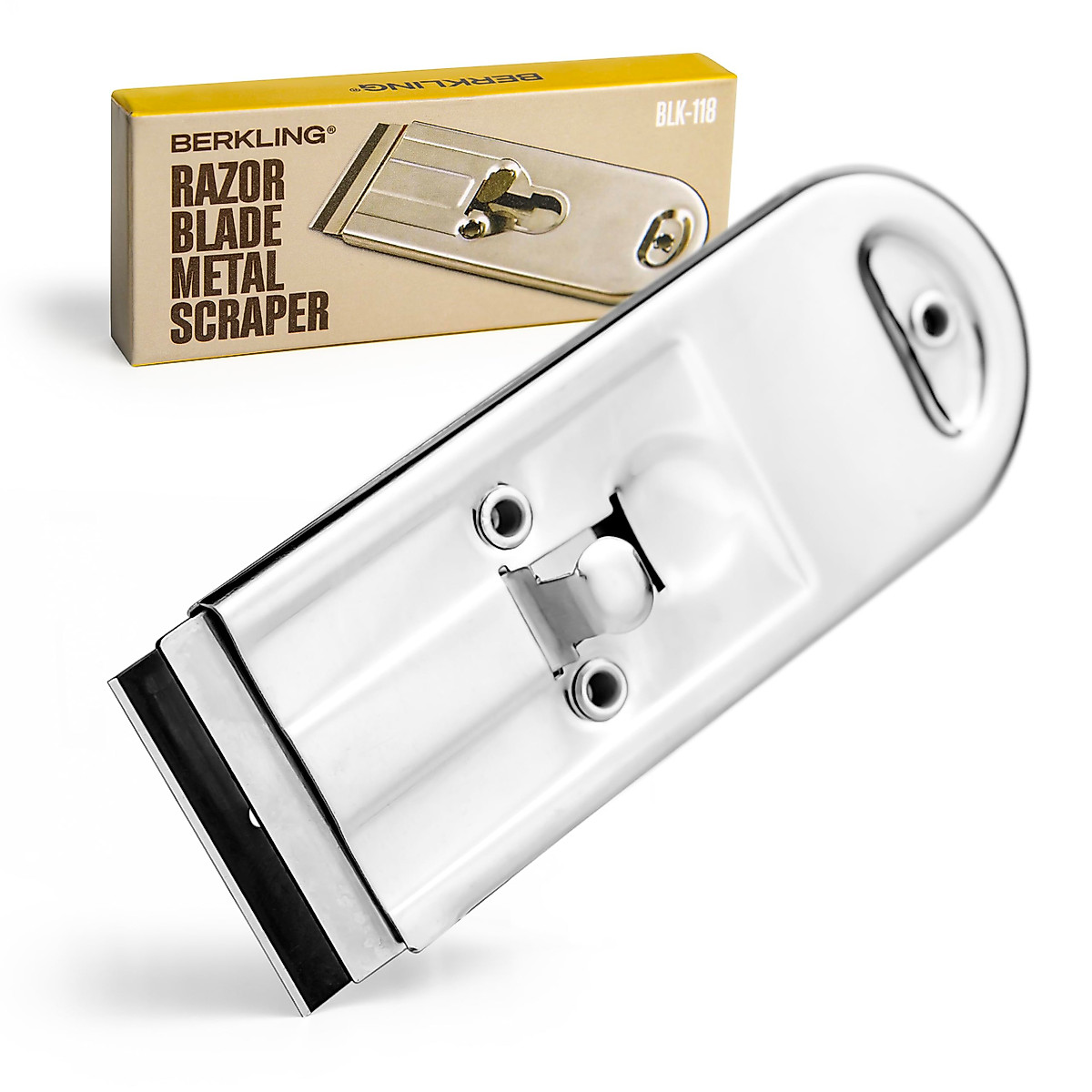 Berkling Heavy Duty Retractable Razor Blade Scraper with Stainless Steel Body, Ideal For Removing Stickers, Decals, Paint, Adhesive Residue, and More. Fits All Standard Size Razor Blades