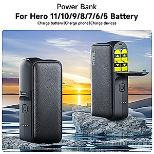 TELESIN Wireless Charging Case for Gopro 11, Dual Slot Storage Battery Charger Power Bank(10000mAh) for Gopro, Fully Compatible for Gopro Hero 11, Hero 10, Hero9/8/7/6/5 Battery