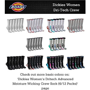 Dickies Women's Dri-Tech Fashion Moisture Control Crew Socks (5/6/12 Pairs) (S-XL), Black Heathered (6 Pairs), Large