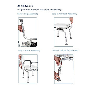 360 Degree Heavy Duty Swivel Shower Chair with Armrests and Back Support, Shower Chair for Inside Shower, Tub Transfer Bench, Shower Stool&Bath Chair(RightHand Handle)