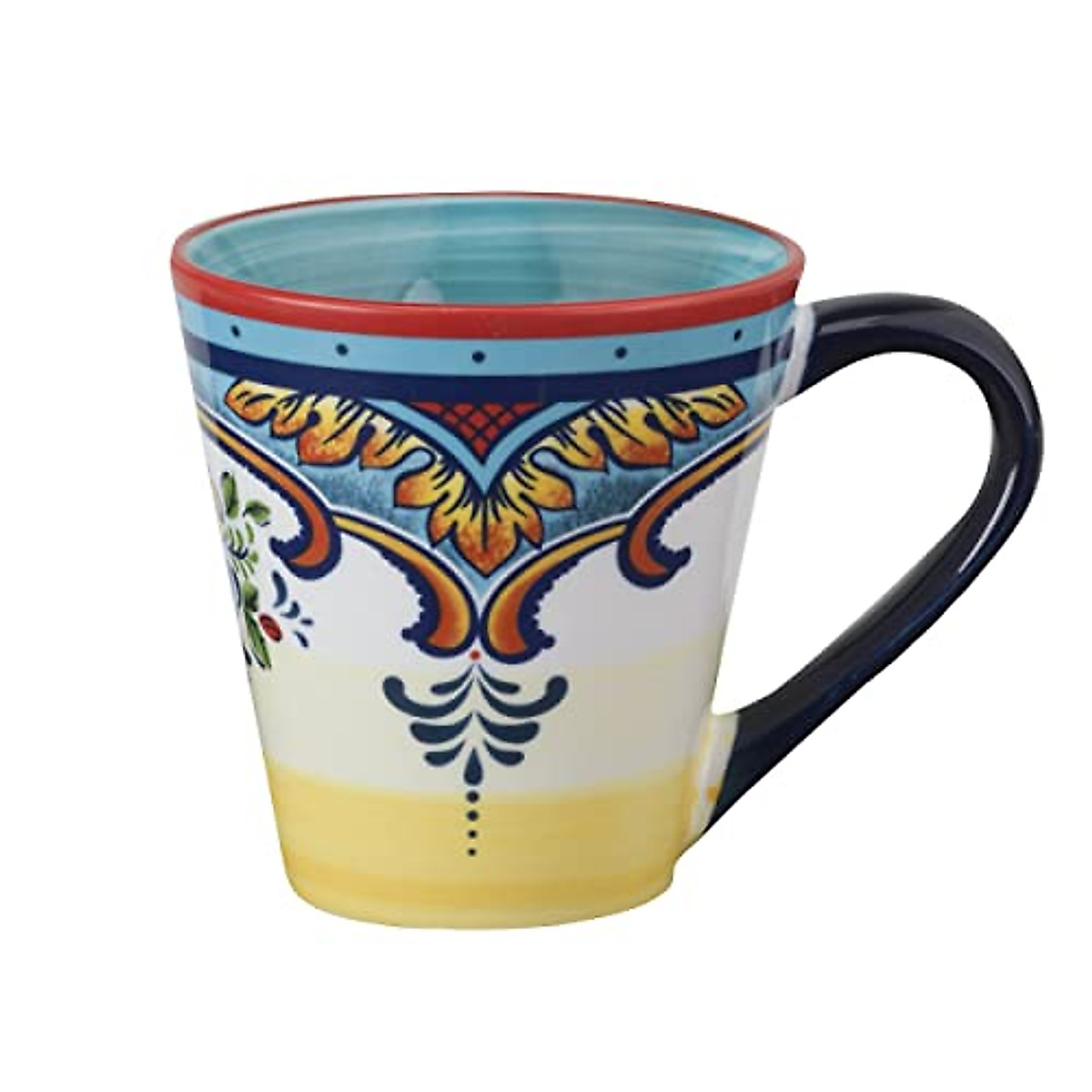 Euro Ceramica Zanzibar Collection Vibrant Coffee/Tea Mug Set, 4 Piece, Spanish Floral Design, Multicolor