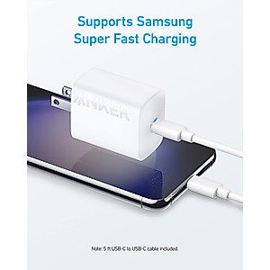 Anker 30W USB-C Charger, Anker 312 Charger with Compact and Foldable Design, High-Speed Fast Charging for iPhone 14/13/12 Series, Samsung S23, MacBook Air, iPad Pro, & More 5 ft USB C Cable Included