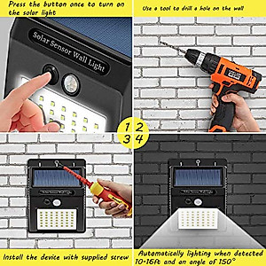 Solar Sensor Lights Outdoor 30 LED Wireless Waterproof Security Solar Motion Sensor Wall Lights for Fence Patio Deck Yard Garden with Motion Activated Auto On/Off