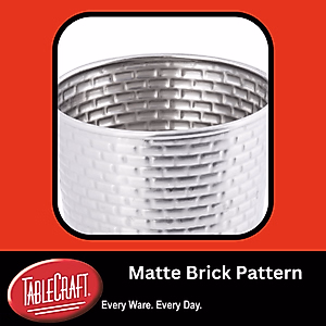 TableCraft GTSS45 Brickhouse Collection Cup, 23 oz., 4" Dia. x 4-1/2"H, Dishwasher Safe, Brick Pattern Texture, Stainless Steel