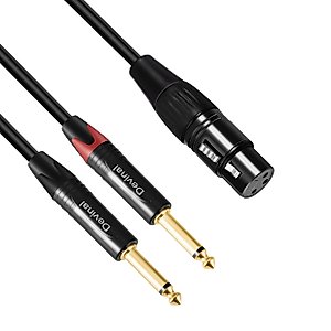 Devinal Female XLR to Dual 1/4" inch Y Cable, XLR Female to Double Quarter inch 6.35mm Mono TS Splitter Plug Mic Microphone Audio Converter Adapter 10 Feet 3m