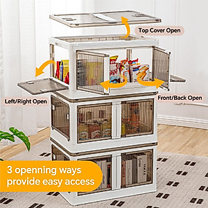 Collapsible Storage Bins 3 Tier 92 Qt Each- Plastic Stackable Storage Bins with Lids and Wheels, 276 Qt/ 69 Gal Large Foldable Organization and Storage Box for Home and Office, White