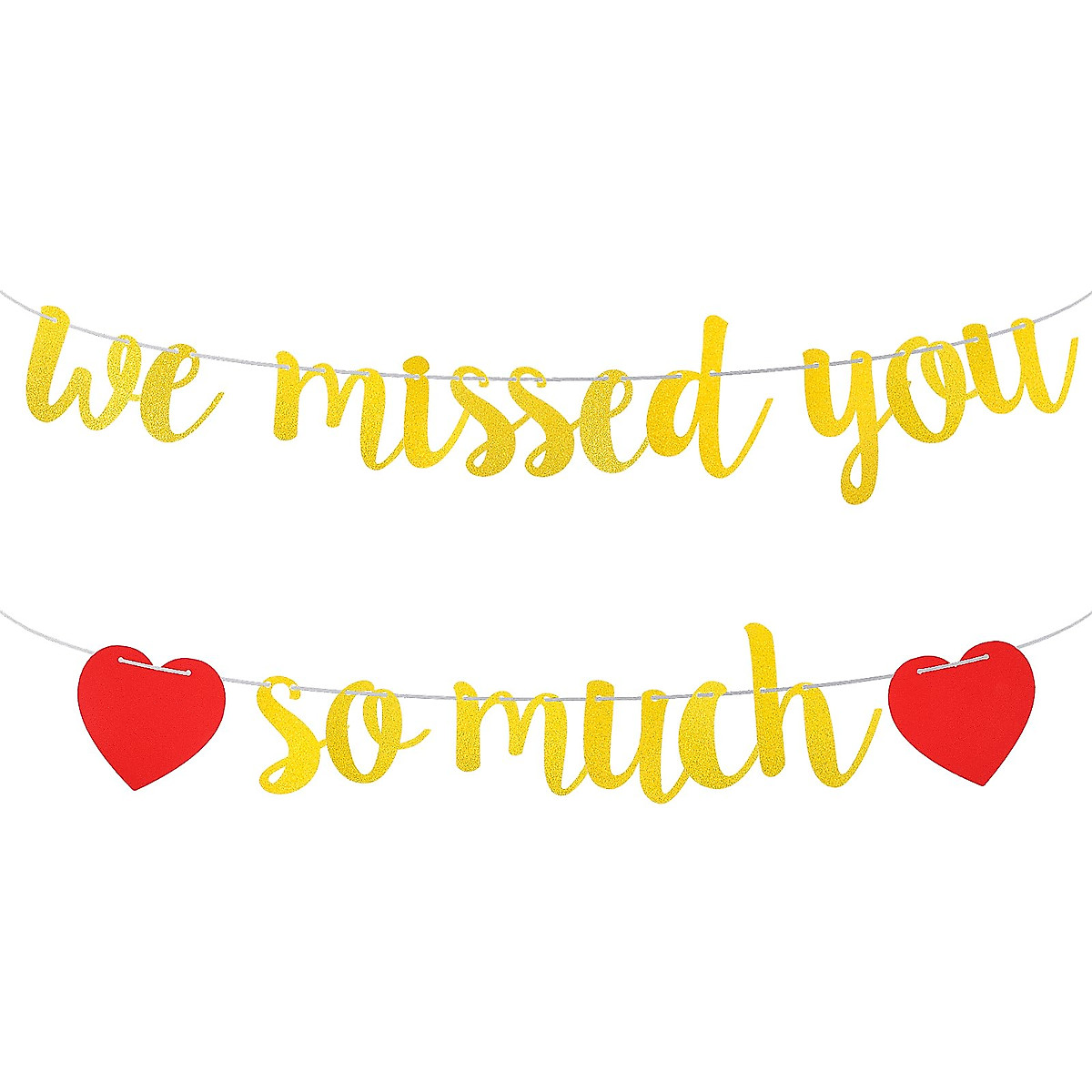 Welcome Home Banner, We Missed You So Much Banner, Welcome Home Decorations for Family Reunion Friends Back Military Graduation Happy Friendsgiving Sign Banner (Gold)