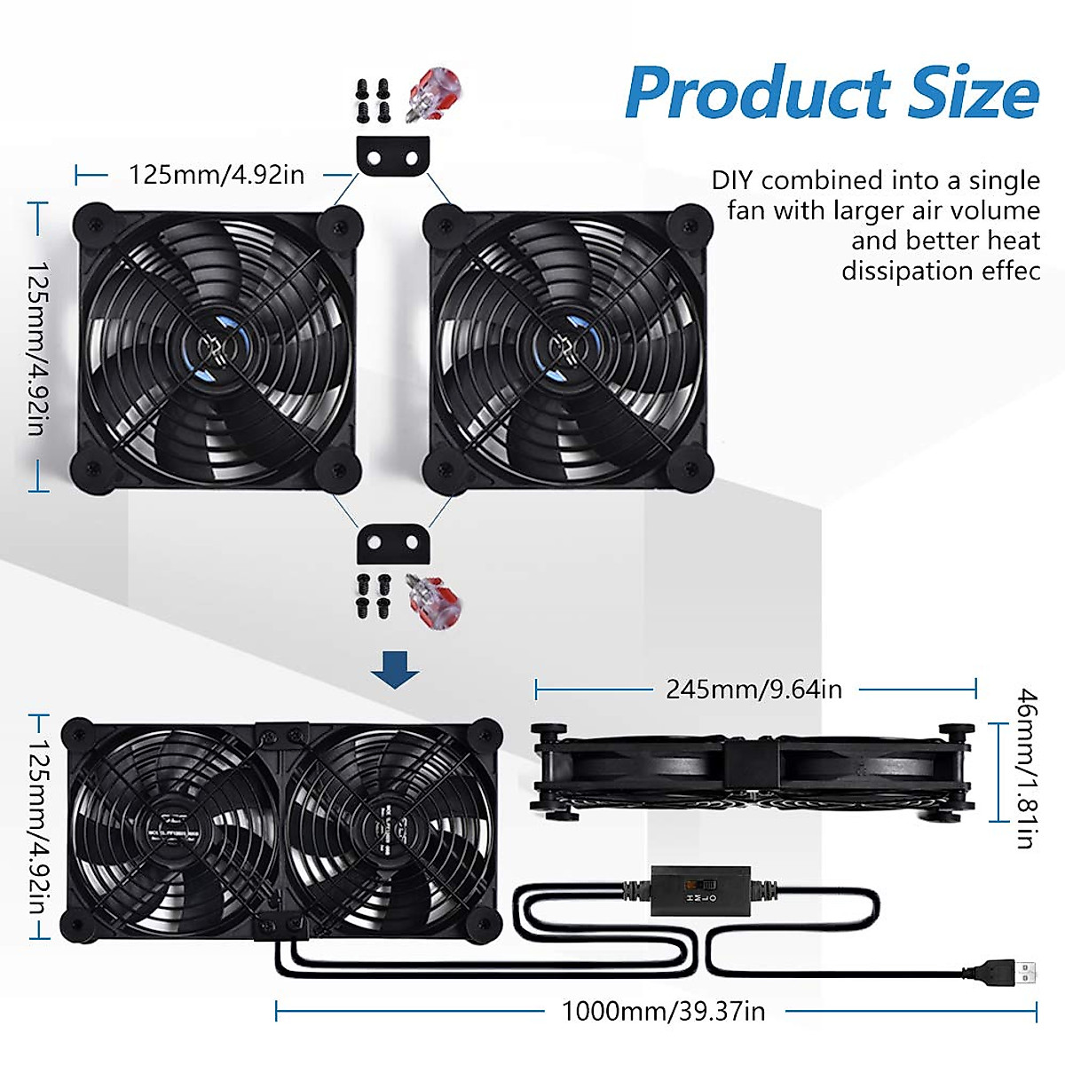 SCCCF Dual 120mm USB Speed Control Fan, 5V Portable Cooling Fan for Flat-Screen TV Receiver Router DVR PlayStation Xbox Computer Cabinet Cooler