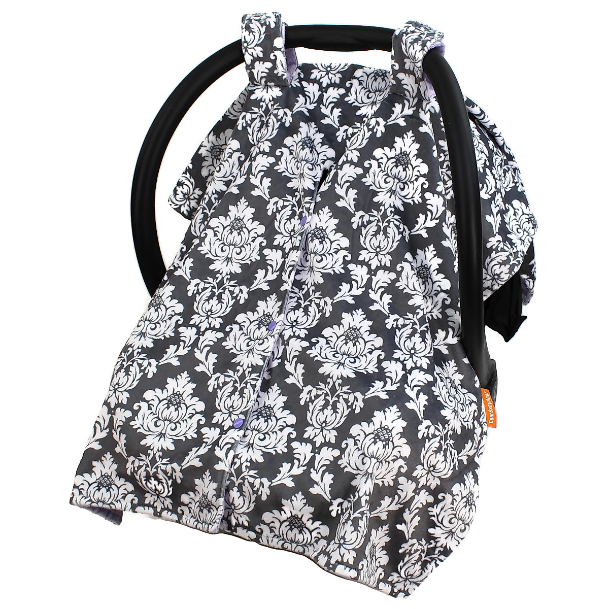 Dear Baby Gear Deluxe Car Seat Canopy, Custom Minky Print Grey and White, Lavender Minky Dot
