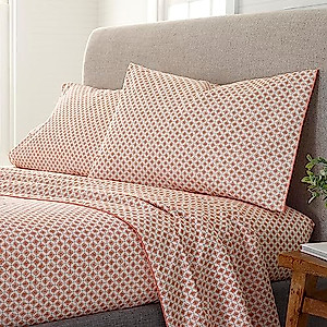 Martex 200 Thread Count Long Staple 100% Organic Cotton 4 Piece King Bed Sheet Set - 1 Fitted Sheet, 1 Flat Sheet, 2 Pillow case - Hotel Quality Fade Resistant - King Size Sheet Set (King, Orange)