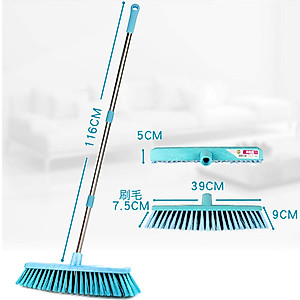 JEBBLAS Yard Brush,Garden Broom,Outdoor Sweeping Brush,Heavy Duty Brush,Garden Brushes,Long Handle with Stiff Bristles Brooms(Blue,18")