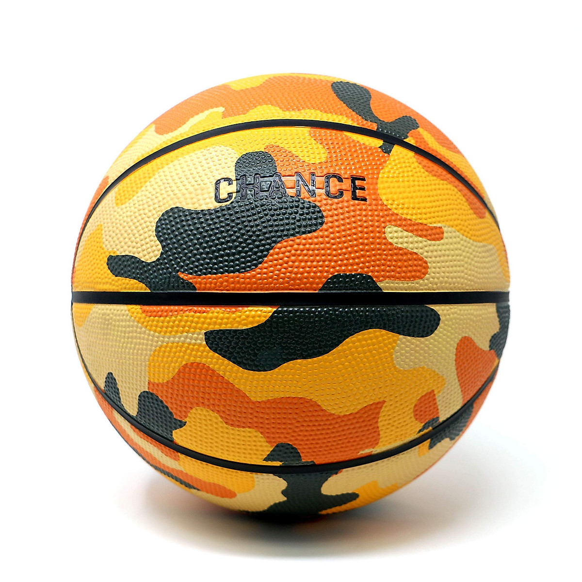 Chance Premium Rubber Outdoor/Indoor Basketball (5 Kids & Youth - 27.5", Pascal - Orange Camo) Standly The Ball Stand