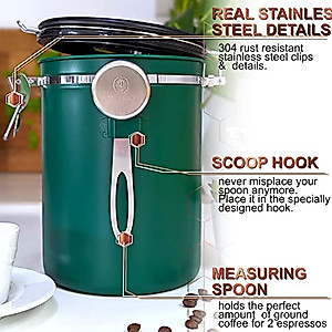 CafetastiQ Coffee Canister - New 2022 Extra Large 38OZ Beans/ 35oz Grounds Airtight Coffee Container for Storage with Date Dial and Release Valve - Accessories Scoop (Fresh Vibes)