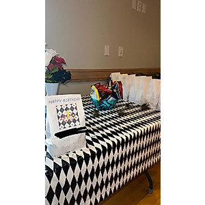 3pcs Black White Checkered Tablecloths, Rectangle Plastic Gingham Table Cover 54x108in for Halloween Harlequin Collection Wonderland Party Tea Party Supplies for Camping Picnic Wedding Birthday Party