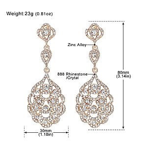 Zinc mecresh Wedding Teardrop Dangle Earrings Crystal Rhinestone Beaded Chandelier Earrings for Brides Gold