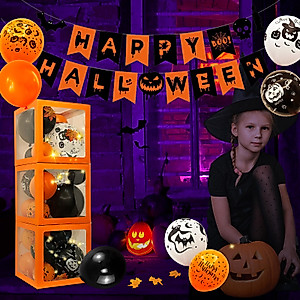 128 Pcs ​Halloween Party Decorations, Halloween Party Supplies - Halloween Balloon boxes, String Light, "HAPPY HALLOWEEN" Banner, "BOO" Banner, Multi Balloons, Bat Decor, Spider Wed