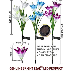 Bright Zeal 3 Bundle 12 Lily LED Fairy Solar Garden Light with Color Changing Flower Lights - Multi Color Solar Lights Outdoor Garden LED Flower Waterproof - Solar LED Metal Flower Stake Lights