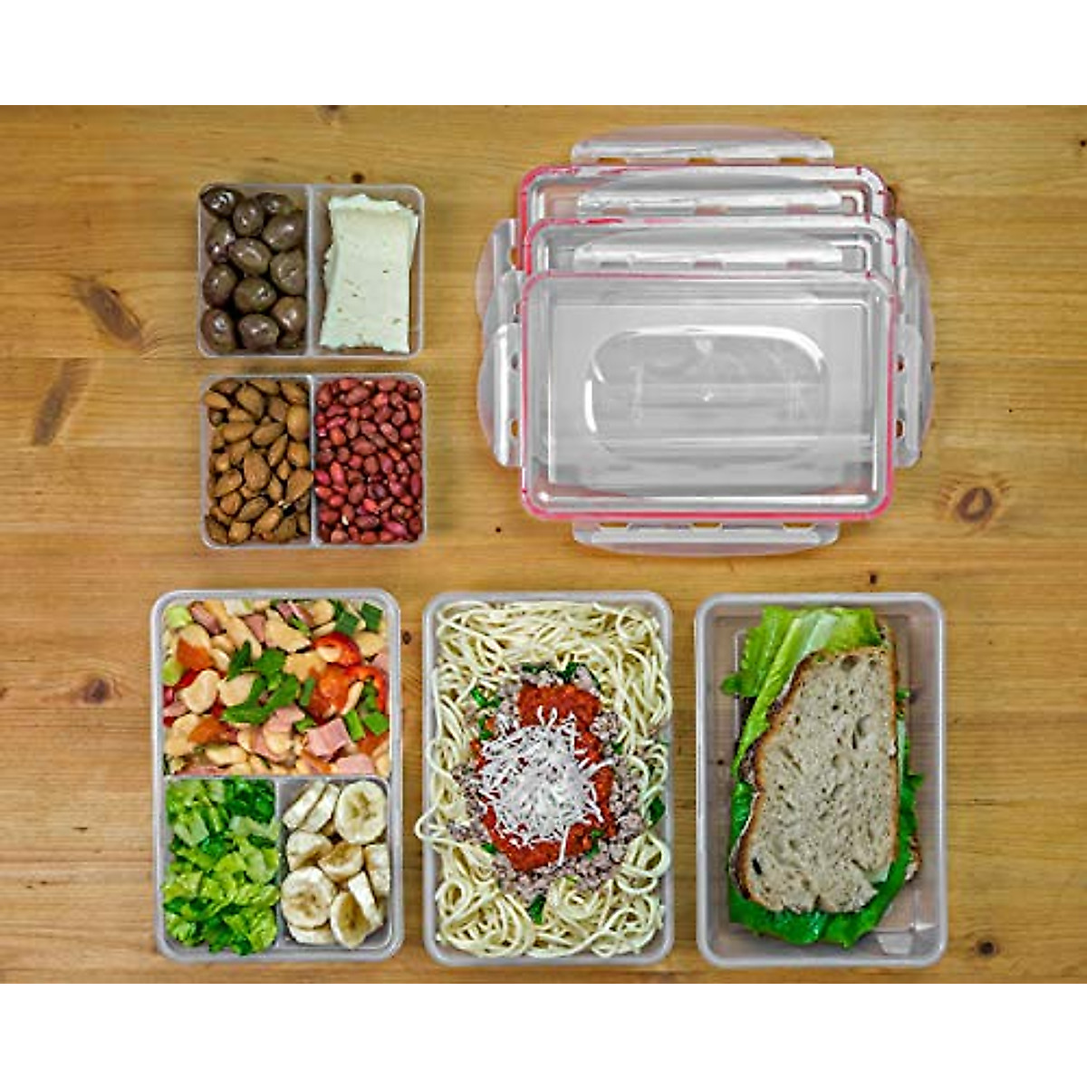 Bento Lunch Box 3pcs set 24oz - Meal Prep Containers Microwavable - BPA Free - External Leak Proof - Portion Control Containers - Food Prep Containers Dishwasher Friendly - Snap Locking Lid
