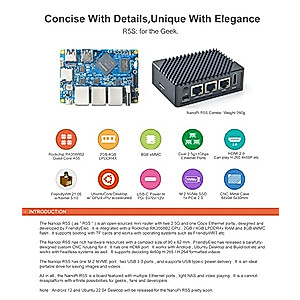 youyeetoo NanoPi R5S Mini Router with Metal Case,2GB LPDDR4 8GB EMMC, RK3568 Development Board 0.8TOPS NPU Support Docker Three Ethernet Ports USB3.0 HDMI Support M.2 NVMe PD Power (Power Bundle)