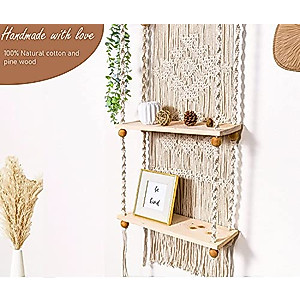 Induslyfe Tier 3 Tier 2 Macrame Wall Hanging Shelf Rack for Hanging Wall Decor Boho Shelf Wall Decor Plant Shelf, Boho White Hanging Shelf Woven Rope for Bedroom, Book