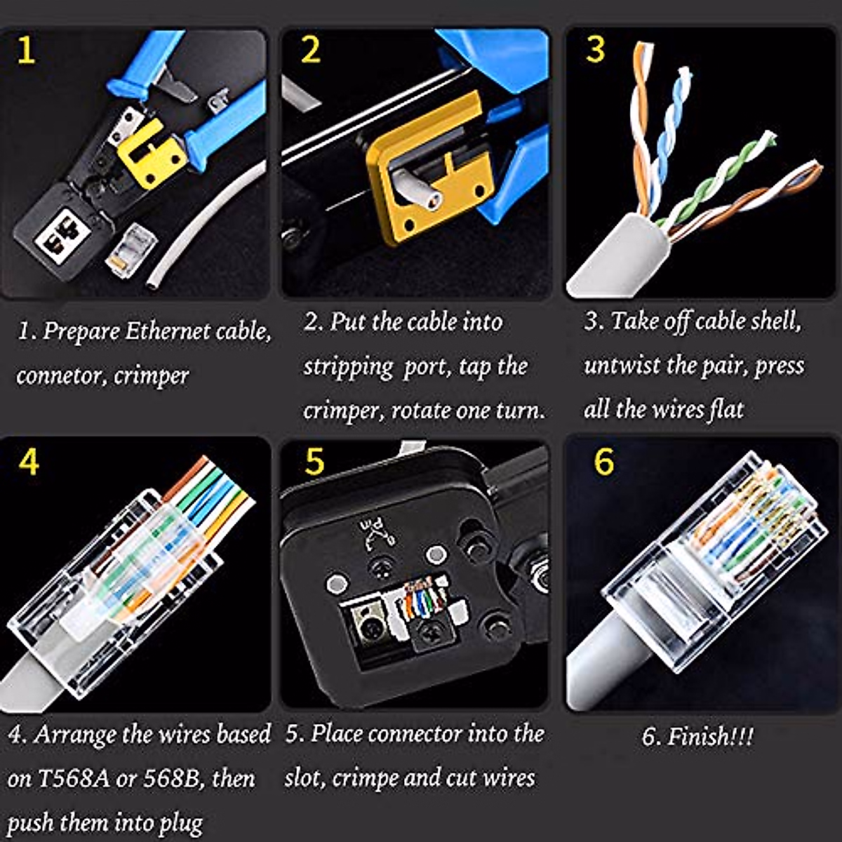 RJ45 Crimping Tool Ethernet Crimper for Cat6 Cat5 Cat5e RJ45 Pass Through Connectors and RJ12 Ends Comes with 20PCS RJ45 Cat6 Connectors and Replacement Blade