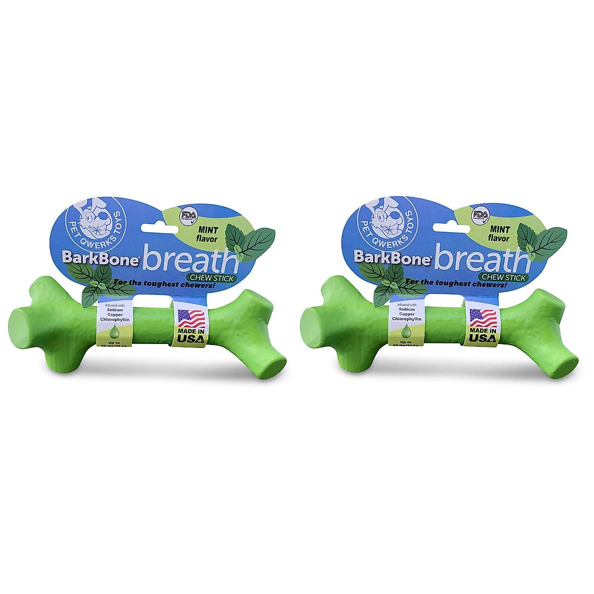 Pet Qwerks 2 Pack of Barkbone Breath Chew Stick Dog Toys, Medium, for Aggressive Chewers, Made in USA2