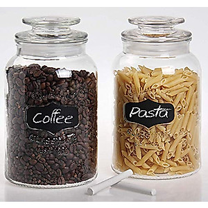 estilo Round Glass Canister Jars With Airtight Lids Ideal for Cookies, Candies, Cereal, Includes Chalkboard Labels And Chalk-1/2 Gallon (Set of 2), Clear