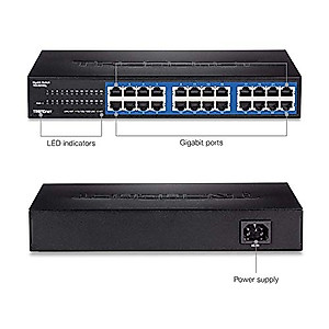 TRENDnet 24-Port Unmanaged Gigabit GREENnet Desktop Switch, Ethernet Network Switch, 24 x 10-100-1000 Gigabit Ethernet RJ-45 Ports, 48Gbps Switching Capacity, Lifetime Protection, Black, TEG-S24DG