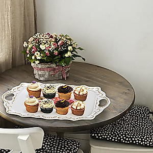 Nicunom 3 Pack Serving Trays with Handles, Melamine Stackable Serving Platter BPA-Free Rectangle Food Tray Set with Flower Pattern for Home, Parties and Restaurants, Safe for Dishwashe