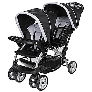 Baby Trend Sit N Stand Easy Fold Travel Double Baby Stroller and Single Infant Car Seat Travel System with Safety Harnesses and Cover, Stormy