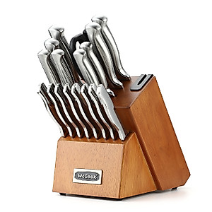 MC69W 20 Pieces German Stainless Steel Knives Block Set with Built-in Sharpener + MCW12 Bamboo Cutting Board(Large, 17"x12"x1")