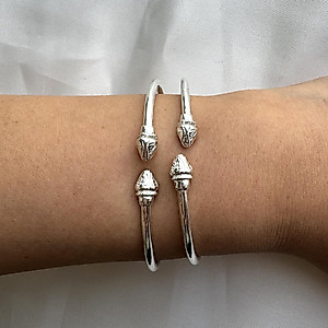 Better Jewelry Elegant Pointed Ends Solid .925 Sterling Silver West Indian Bangles, 1 pair