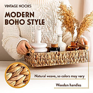 Toilet Paper Basket for Back of Toilet - Set of Two Small, Wicker, Hyacinth Bathroom Baskets for Toilet Paper and Towel Storage (Color: Light Brown)