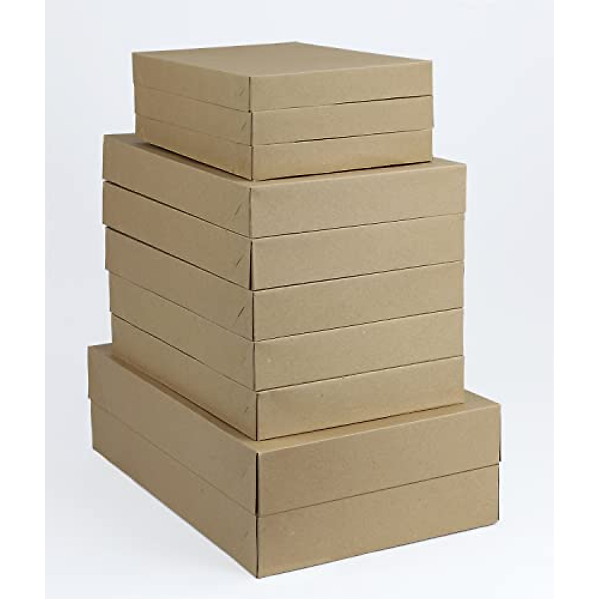 All Day Gifts 10 Assorted Kraft Gift Boxes with Lids - Thick Heavy Duty Kraft Apparel Boxes