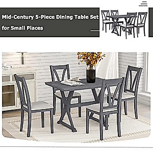 Harper & Bright Designs 5-Piece Dining Table Set with 4 Upholstered Dining Chairs, Solid Wood Dining Furniture Set for Small Place, Kitchen, Dining Room, Antique Grey