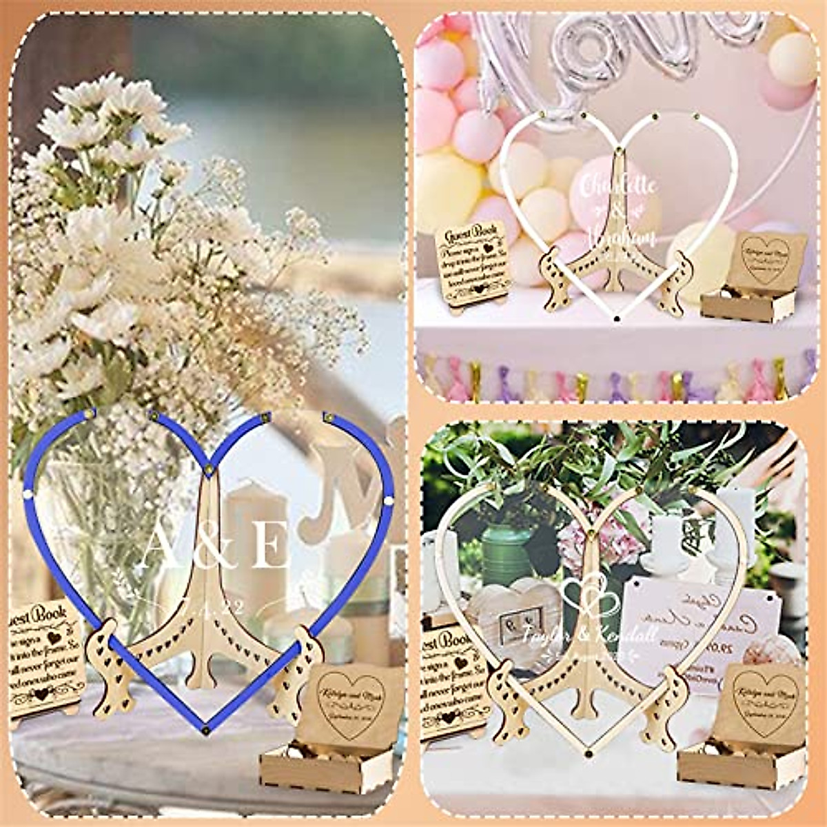 Smallduuck Personalized Heart Guest Book Alternative with 30-100 Wood Hearts Custom Wood Wedding Drop Box Rustic Guest Book Sign Wedding Decor(Heart Guestbook-Style 1)