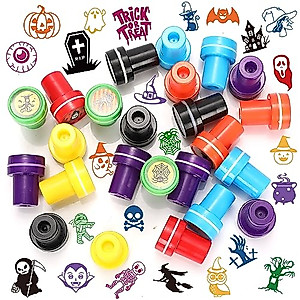 96pcs Halloween Party Favors for Kids, Halloween Party Goodies Bags Toys with Stretchy Skeletons Stamps Glowing Bouncy Balls and LED Flash Rings, Halloween Prizes for Trick or Treat School Classroom Rewards for Kids Boys Girls