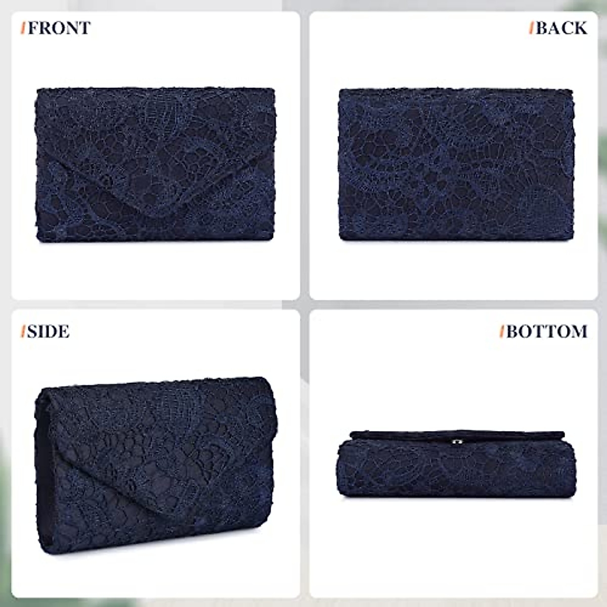UBORSE Women's Elegant Floral Lace Envelope Clutch Evening Prom Handbag Purse Navy Blue