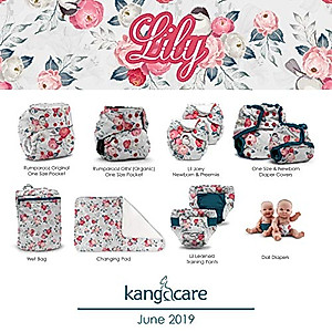 Kanga Care Rumparooz OBV Cloth Diaper Reusable One Size Pocket Diaper with Patented Inner Double Gusset Adjustable 4 Size in 1 Diaper + 2 pcs Bamboo Insert Soaker | Lily (6-40+ lbs)