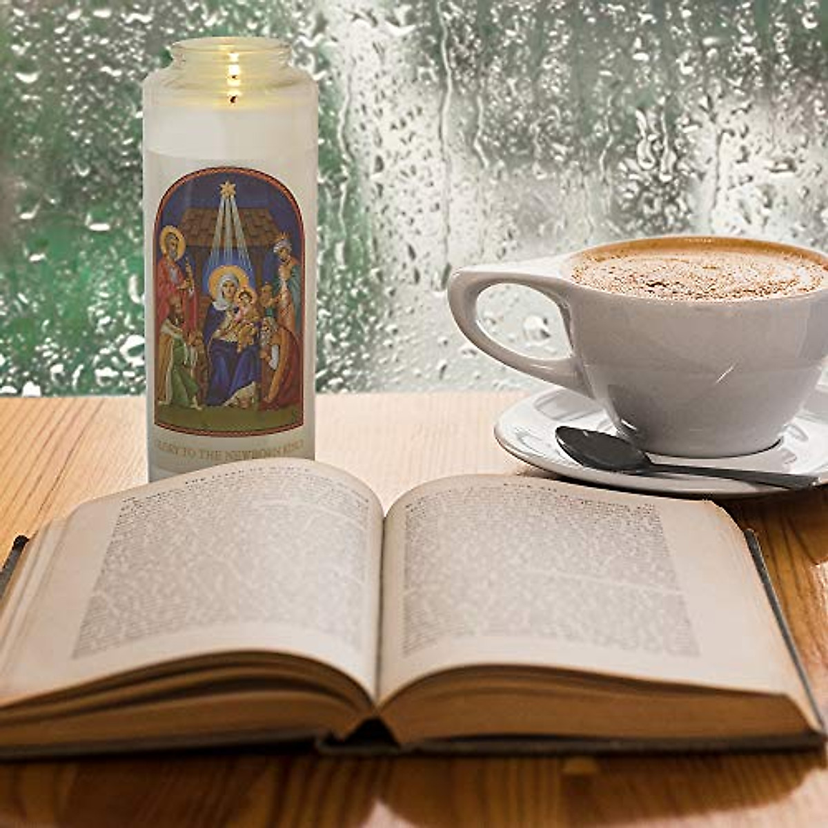 Root Candles 7-Day Clear Glass Devotional Prayer Candle, Glory to The Newborn King