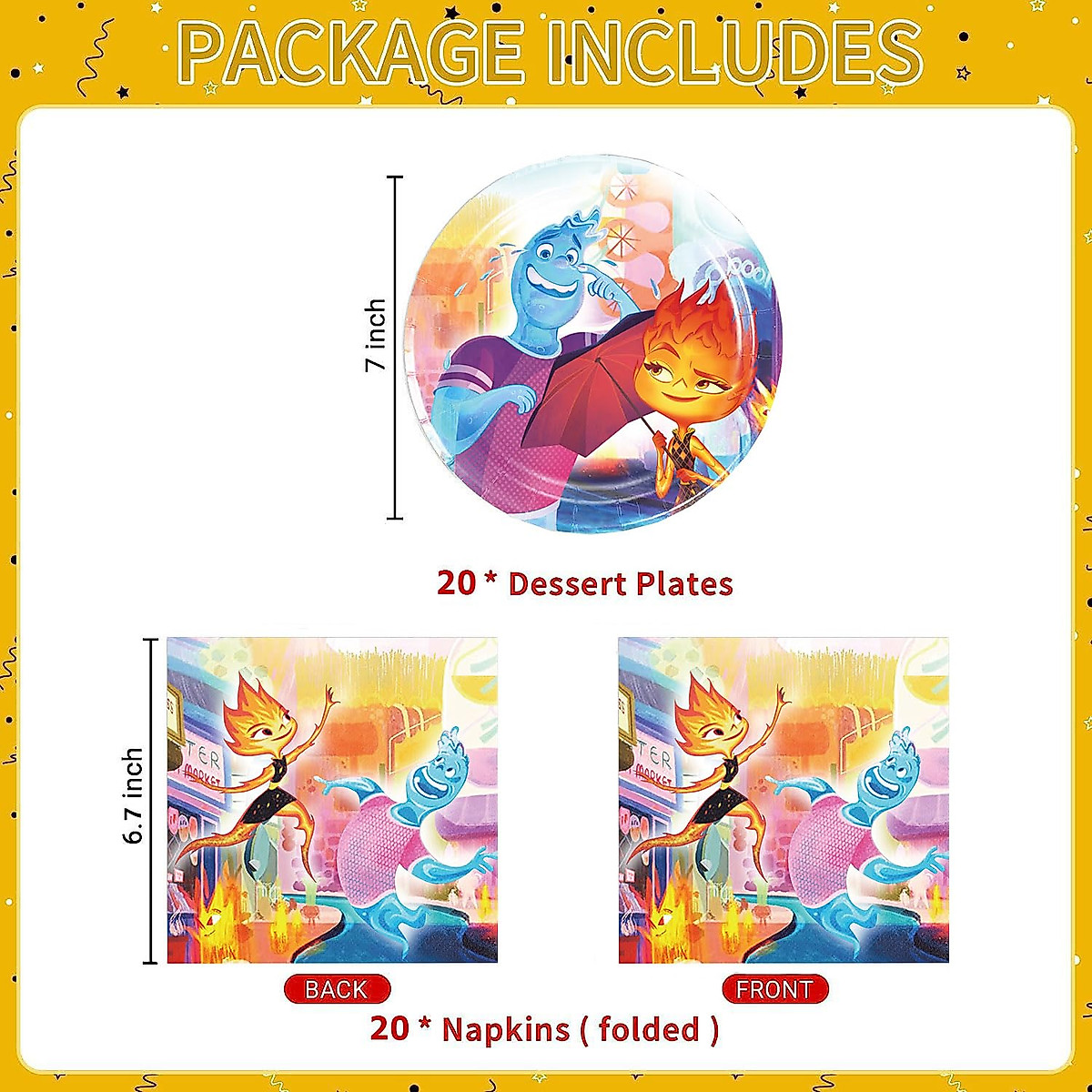 Omto 40Pack Elemental Party Supplies include 7" 20Pcs plates, 20 napkins for Elemental birthday party decoration