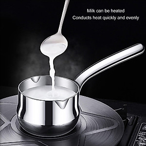 Butter Warmer, 12oz Stainless Steel Milk Warmer Pot with Dual Pour Spouts Mini Sauce Pan for Chocolate Melting Coffee Soup Warming