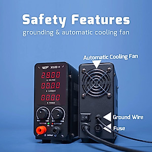 WEP 3010D-III DC Variable Power Supply 30.00V 10.00A High Precision Bench Lab Power Supply with Alligator Clips for anodizing kit, Electroplating, arduino, breadboard