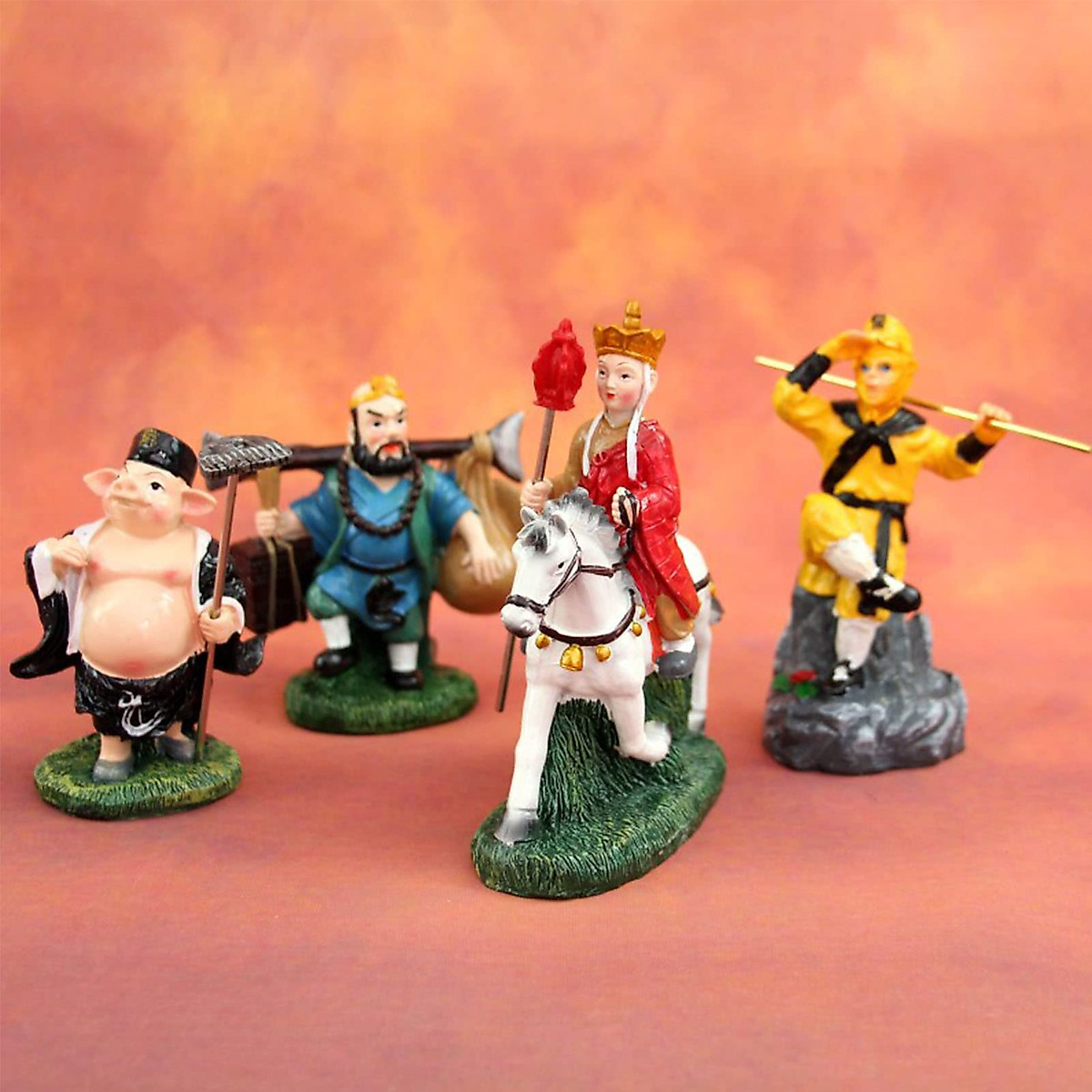 LWZ 4 Pcs Journey to The West Figurine Set, Resin Monkey King Monk Pig Cute Character Figurine for Miniature Figure Fairy Garden Home DIY Cake Decoration Set