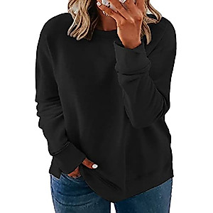 ROSRISS Plus-Size Tops for Women 4XL Long Sleeve Crewneck Shirts Trendy Sweatshirts 26W C-black