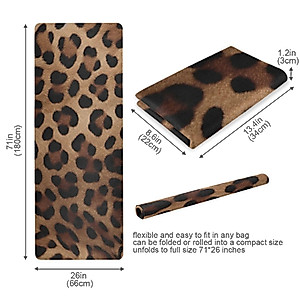GOODOLD Leopard Print Yoga Mat, 71 x 26 Inch Non-slip Yoga Mats Folding Travel Exercise Mat Indoor Outdoor Gym Pilates with Storage Bag for Women Men