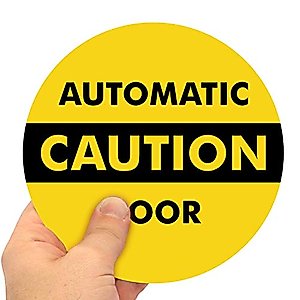SmartSign - L-245-W2-6OD "Caution - Automatic Door" Two-Sided Glass Door Decal | 6" Diameter Black on Yellow