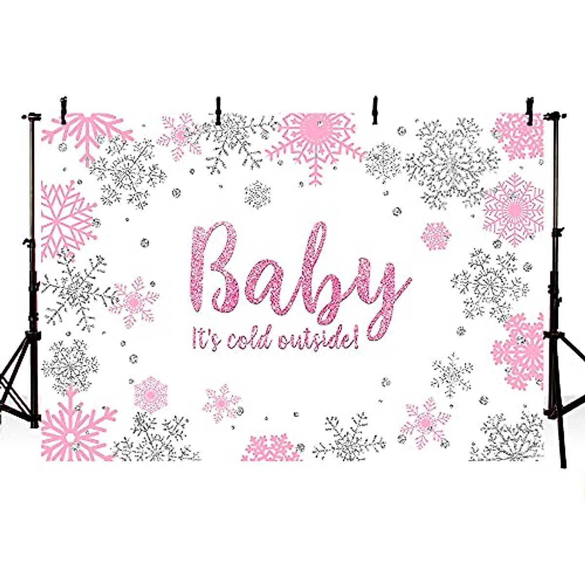 MEHOFOTO 8x6ft Winter Girl Baby Shower Photo Background Props Snowflakes Pink and Silver Backdrops Party Decoration Baby It's Cold Outside Photo Photo Banner for Dessert Table Supplies