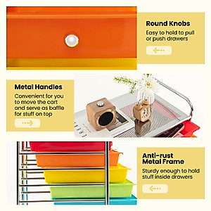 LDAILY 12 Drawer Rolling Storage Cart, Craft Cart Organizer on Wheels with Metal Frame, Large Capacity & Smooth Drawer, Rolling Cart with Drawers for Living Room, Classroom, Office (Multicolor)