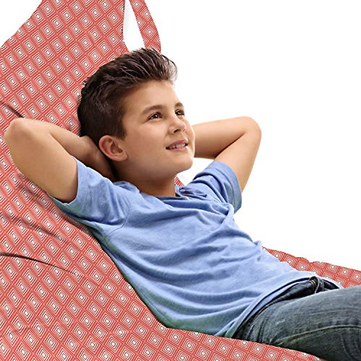 Lunarable Coral Lounger Chair Bag, Abstract Geometrical Mosaic Style Repeated Nested Squares in Pinkish Orange Hues, High Capacity Storage with Handle Container, Lounger Size, Salmon White